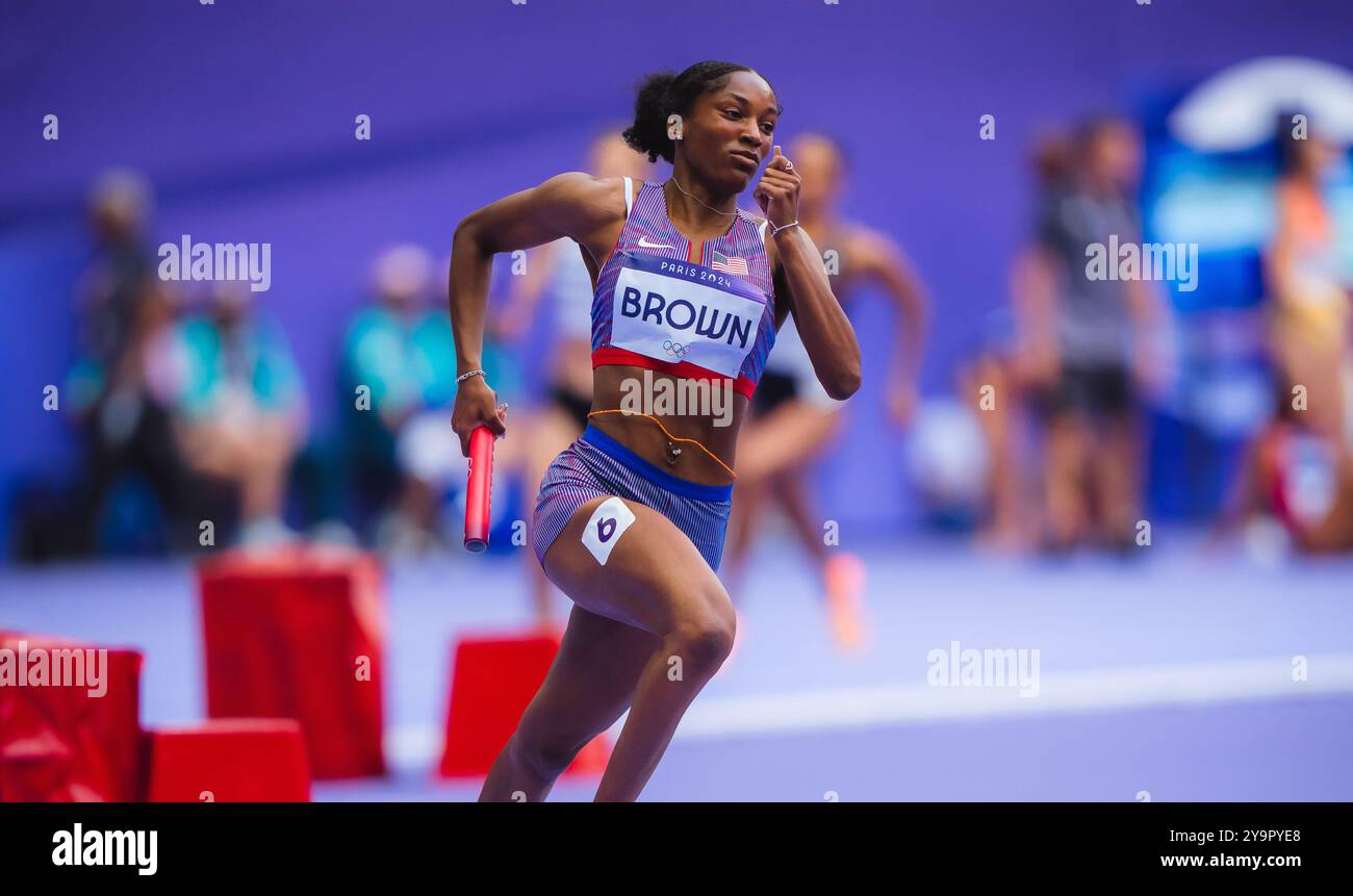 Kaylyn Brown participating in the 4X400 meters relay at the Paris 2024 ...