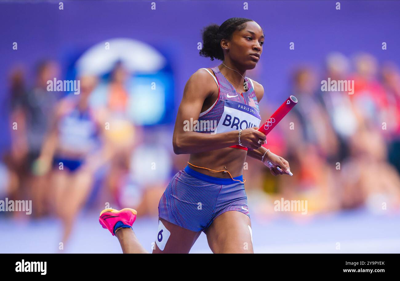 Kaylyn Brown participating in the 4X400 meters relay at the Paris 2024 ...