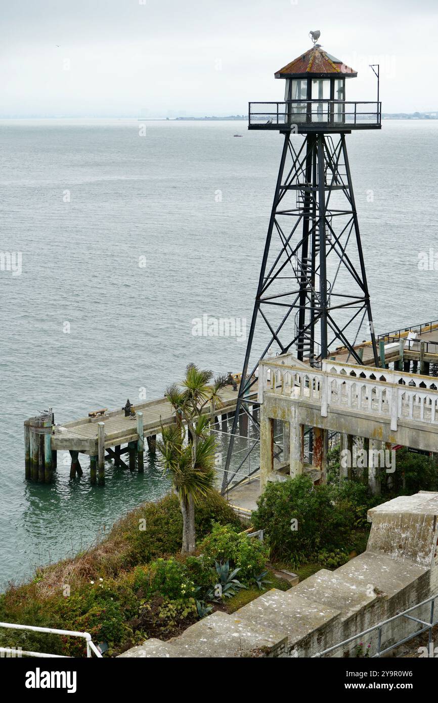 Historic metal prison guard tower on Alcatraz Island with The Bay ...