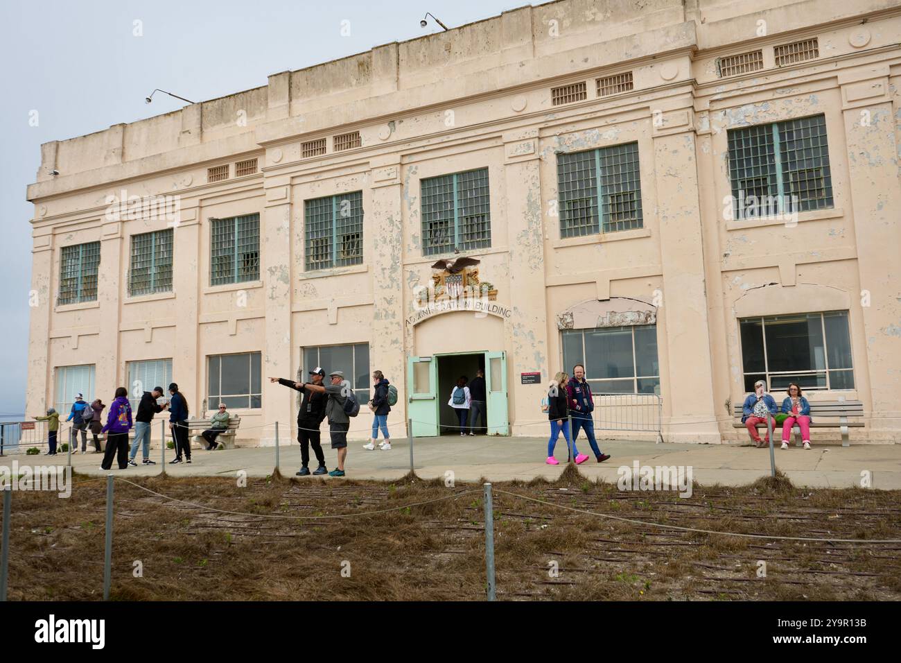 Visitors outside The Administration Building at Alcatraz Prison Stock ...