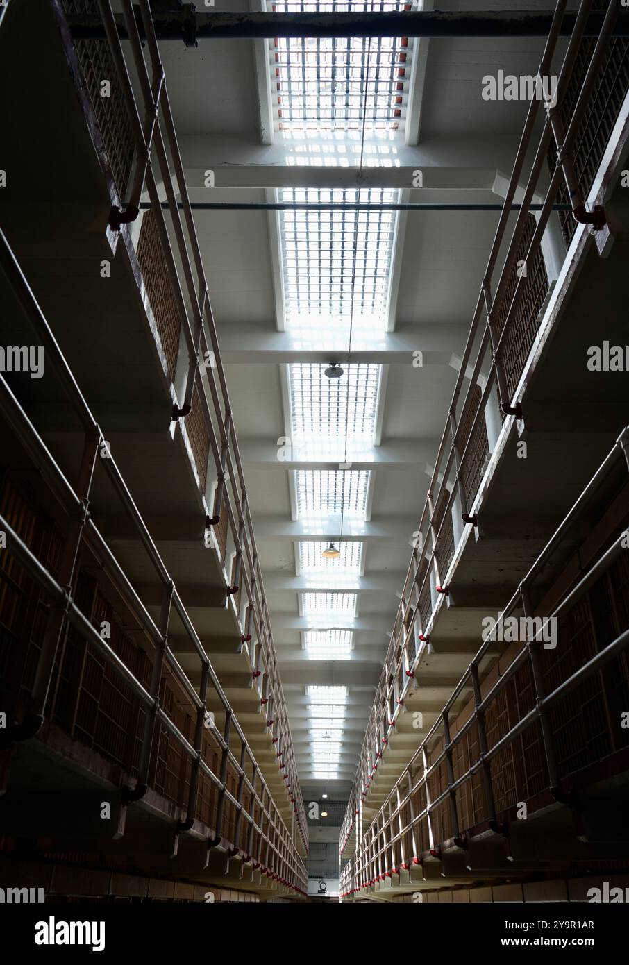 Prisoner cells on multiple levels in Alcatraz Prison Stock Photo - Alamy