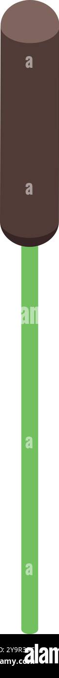 This isometric vector illustration shows a single brown reed stem ...