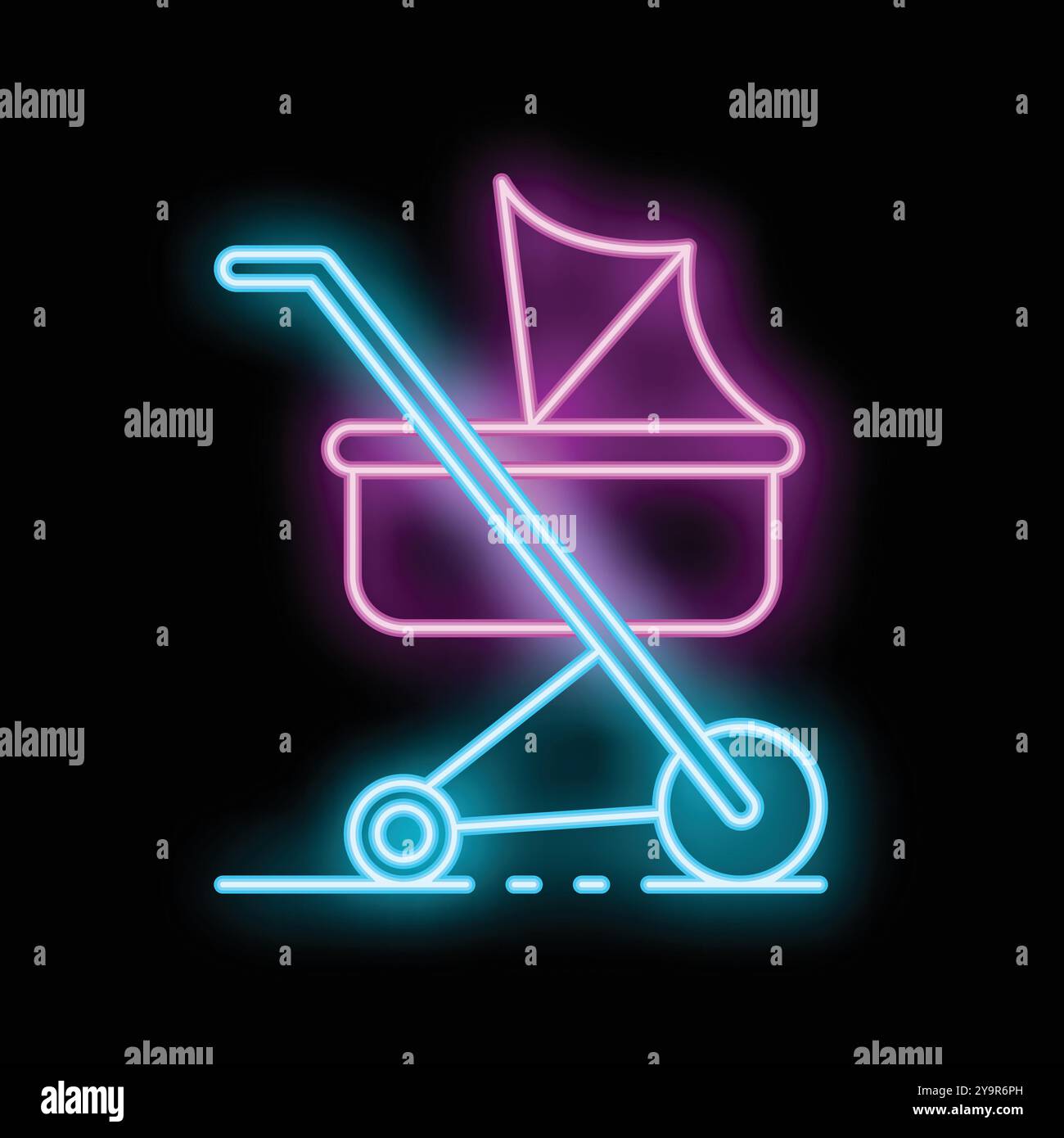 Colorful neon baby stroller is glowing on this black background Stock ...