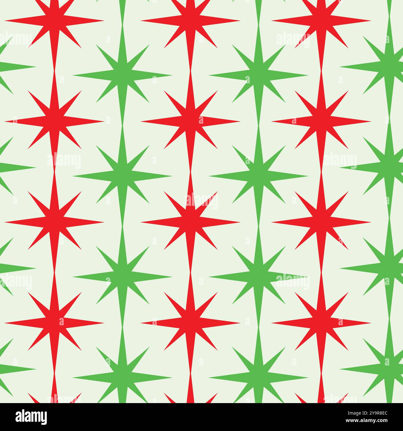 Christmas Red and green mid century atomic starbursts on white ...