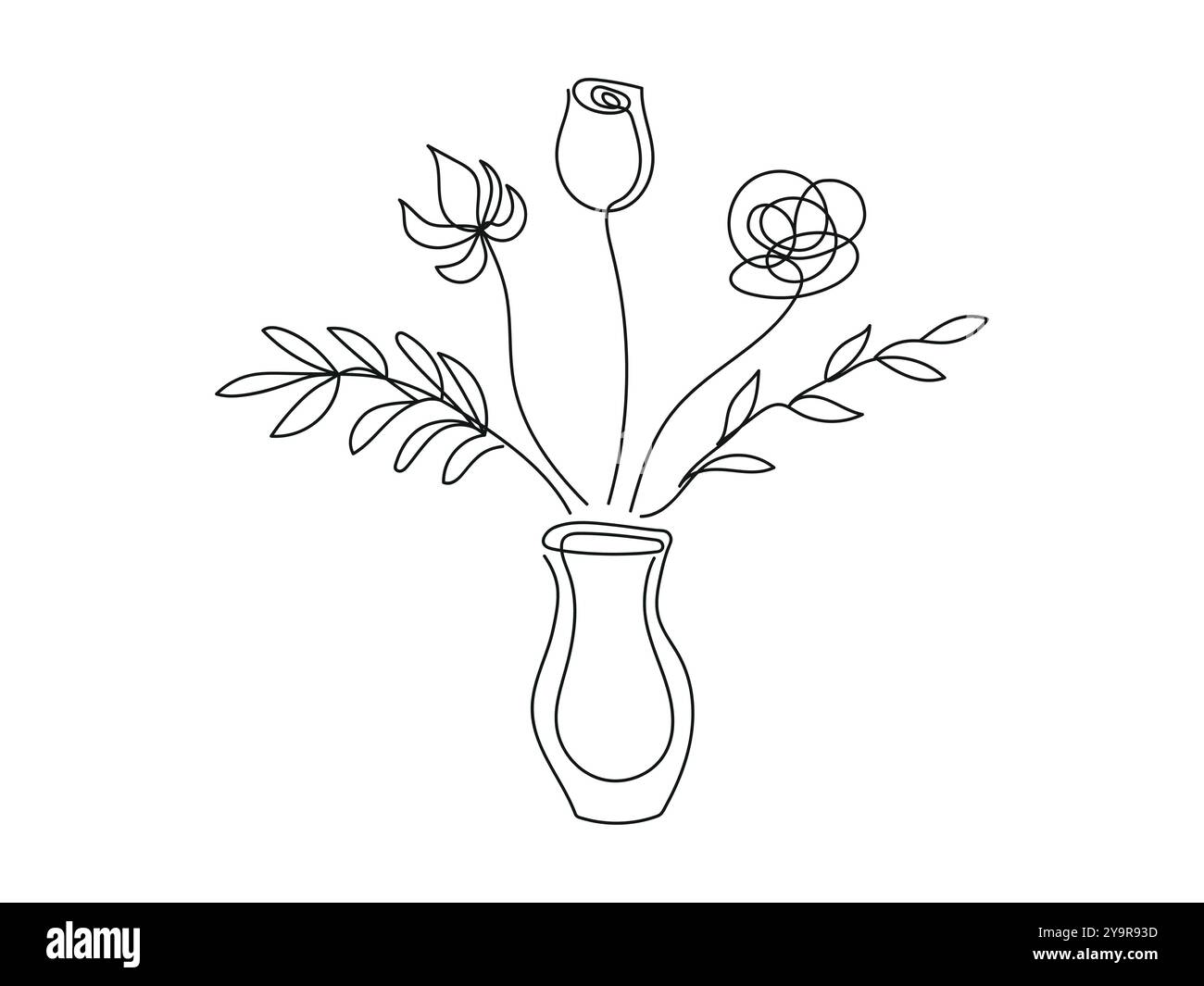 Minimalist Floral Illustration with Tulip and Rose in Vase. Bouquet of ...