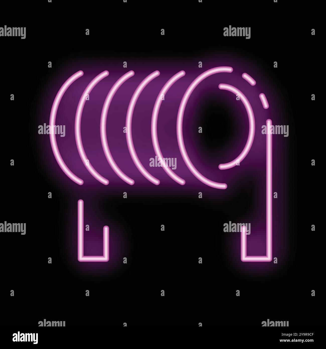Purple neon inductor coil symbol glowing on black background Stock ...