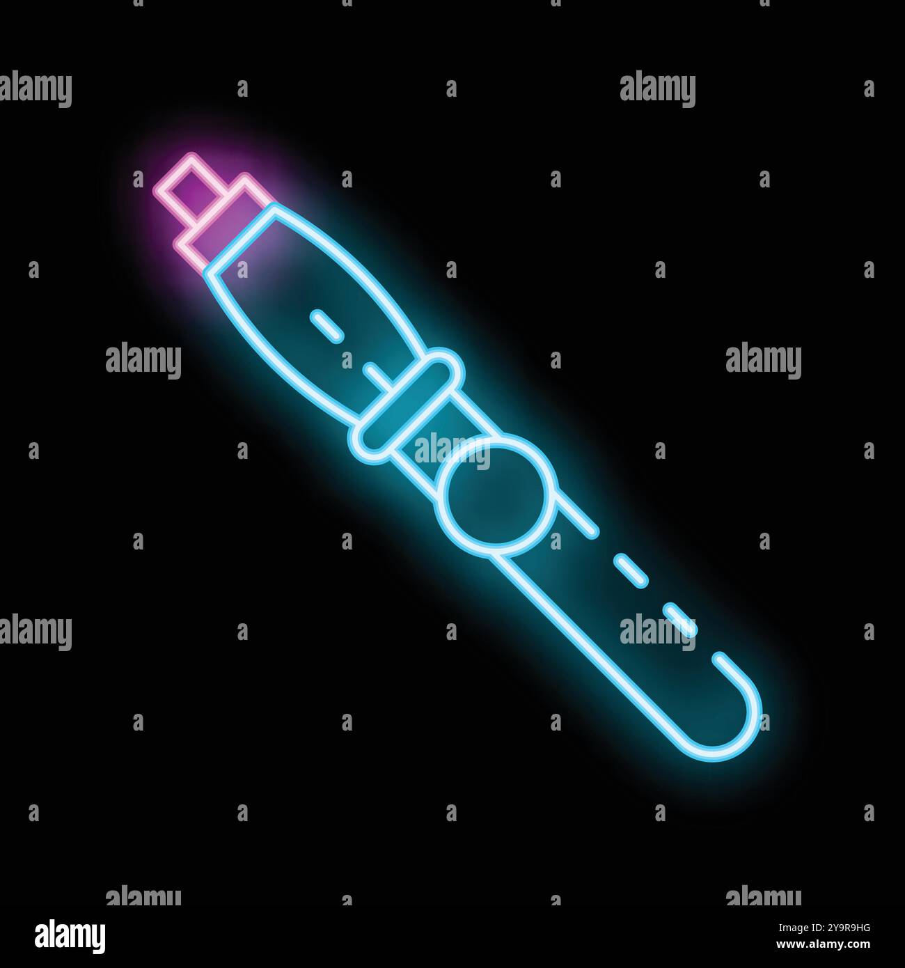 Neon sign of a modern electronic cigarette glowing on a black ...