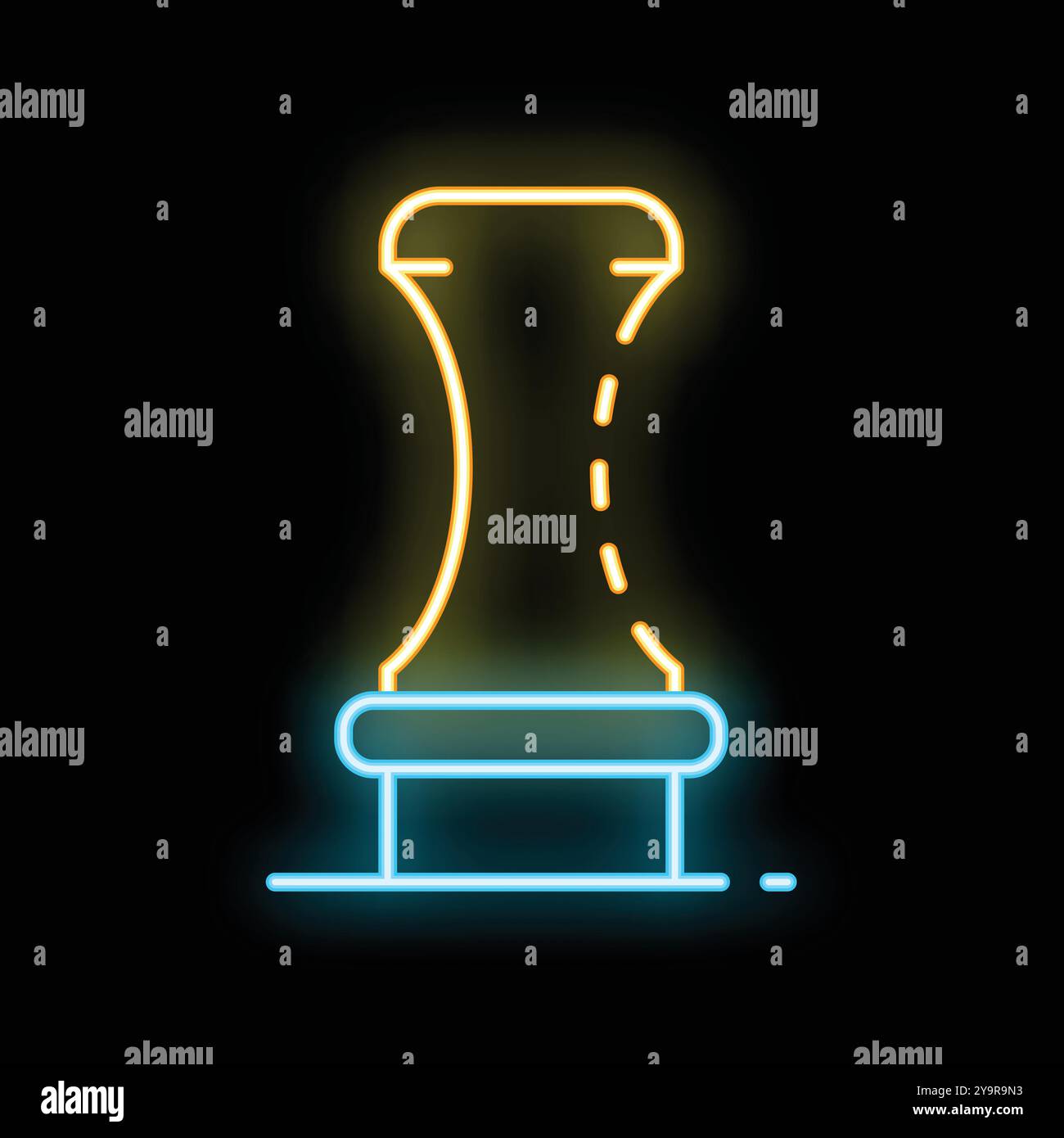 Neon sign of a traditional rubber stamp for documents with wooden ...