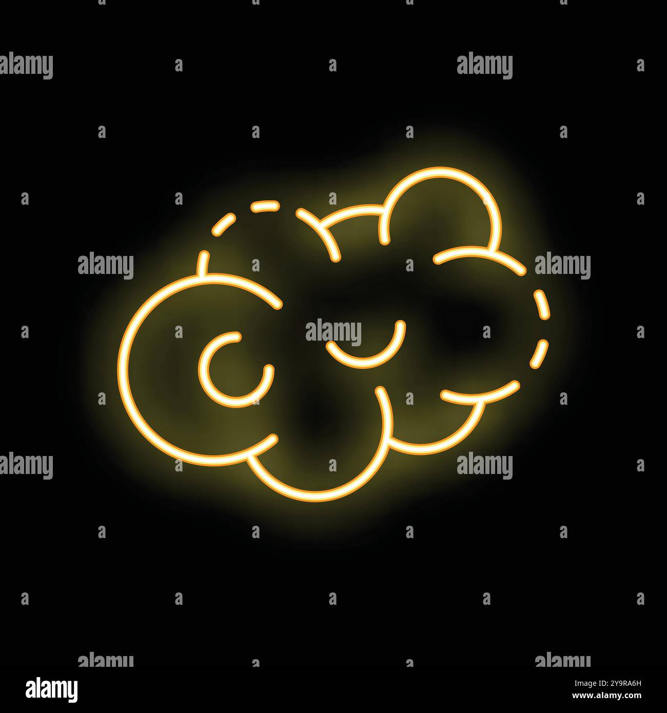Yellow neon sign depicting a sleeping cloud, isolated on a black ...