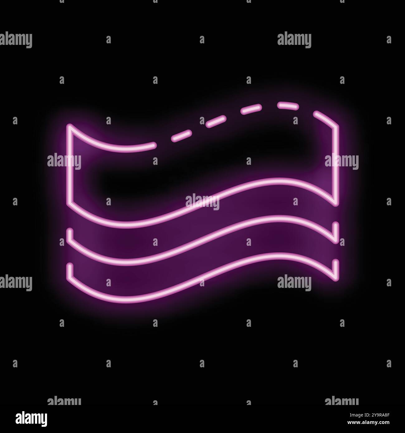 Glowing purple neon icon representing folded textile, symbol of fashion ...