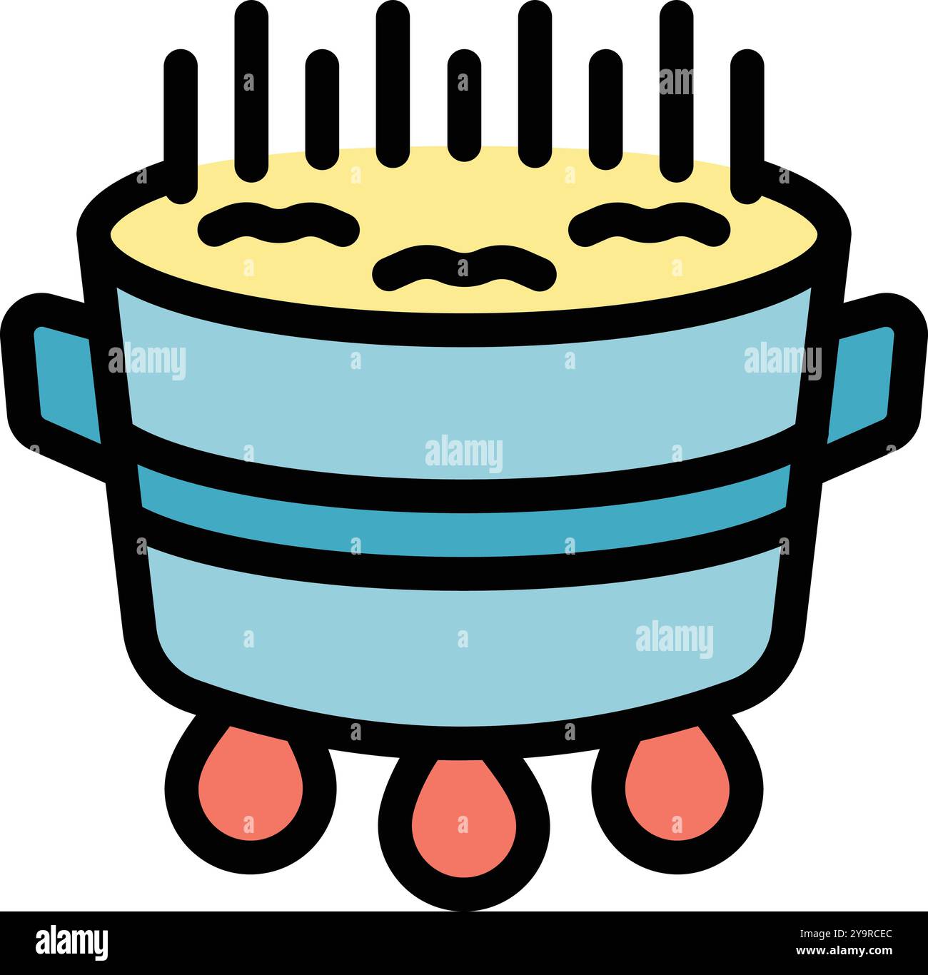 Cartoon vector icon of a steaming cooking pot sitting on a stove top ...