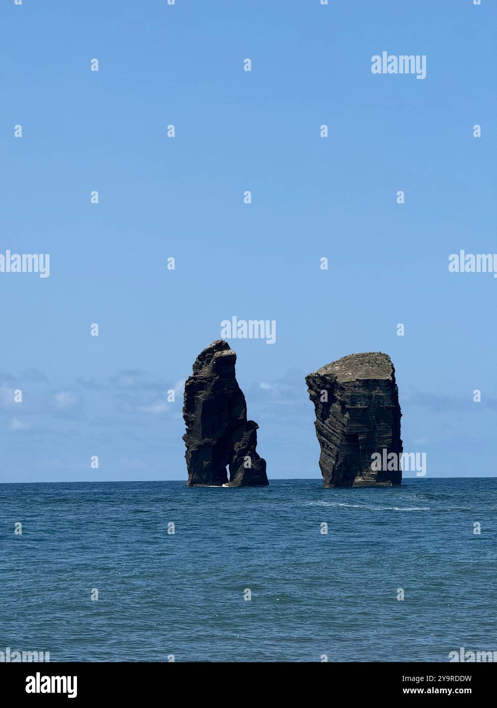 Two dramatic volcanic sea stacks rising from the Atlantic off Mosteiros ...