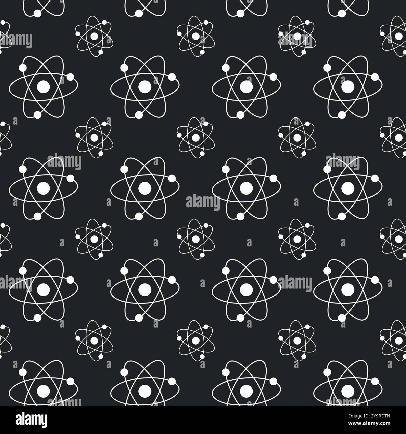 Seamless White Atom Pattern on Black Background. Concept of Science ...