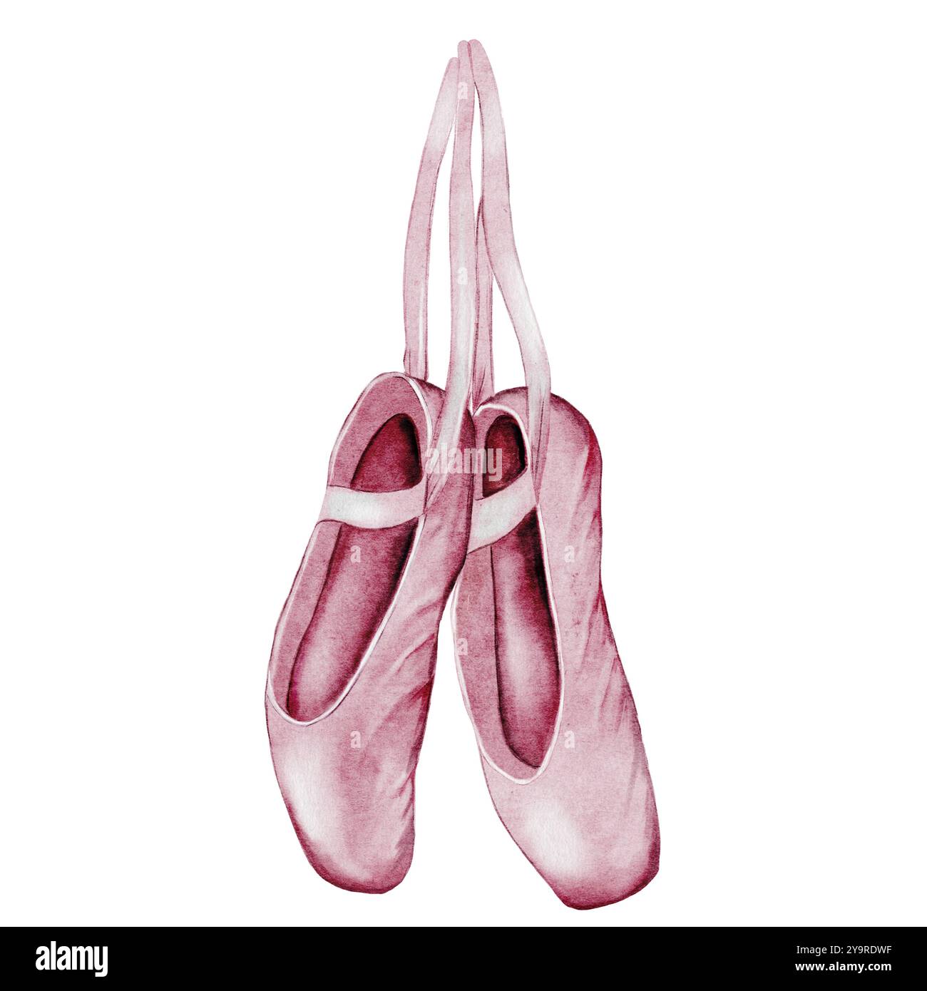 Pointe shoes watercolor. Hand drawn pink ballerina accessories postcard ...