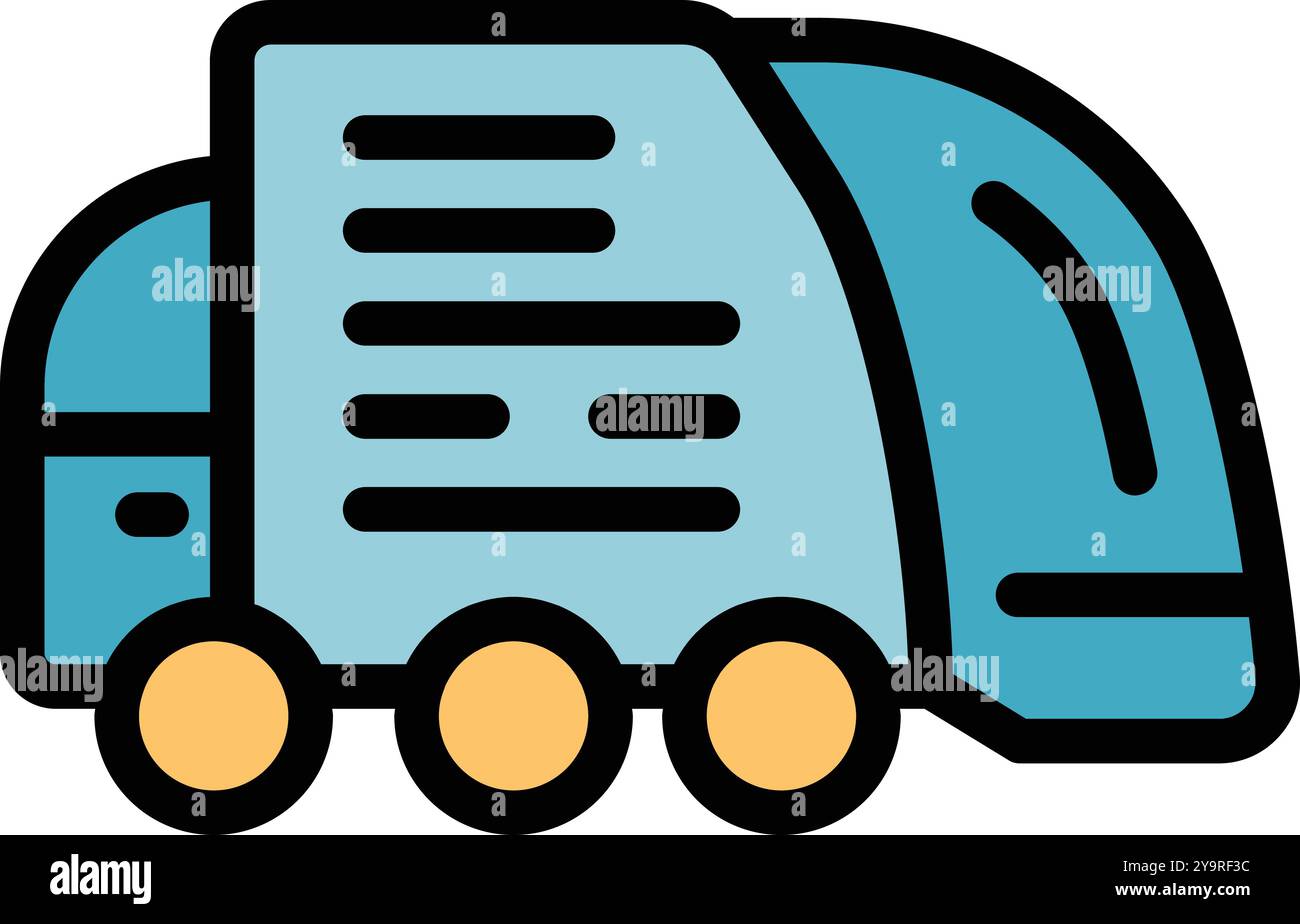 Simple outline colorful vector icon representing a garbage truck ...