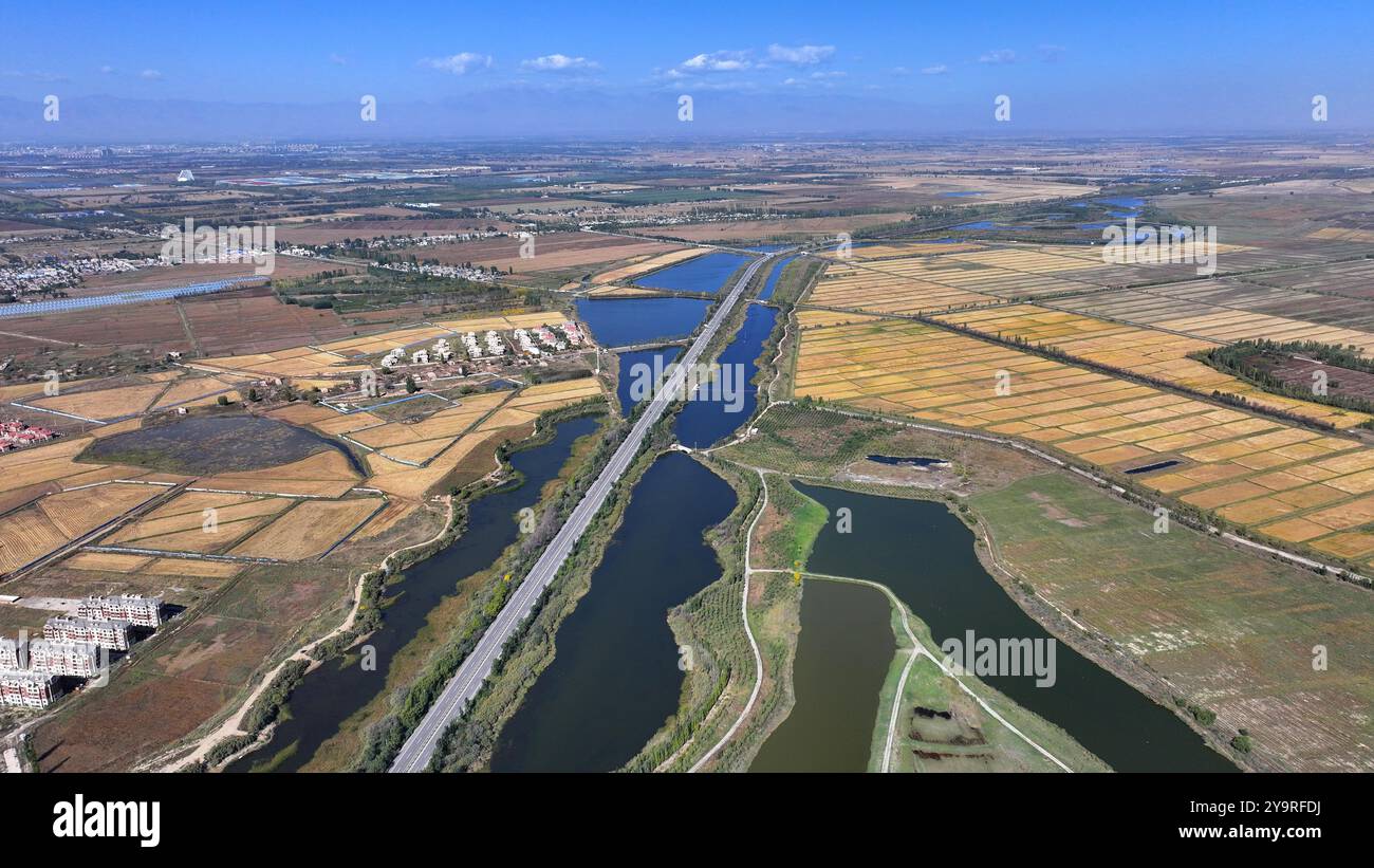 Yinchuan. 10th Oct, 2024. An aerial drone photo taken on Oct. 10, 2024 ...