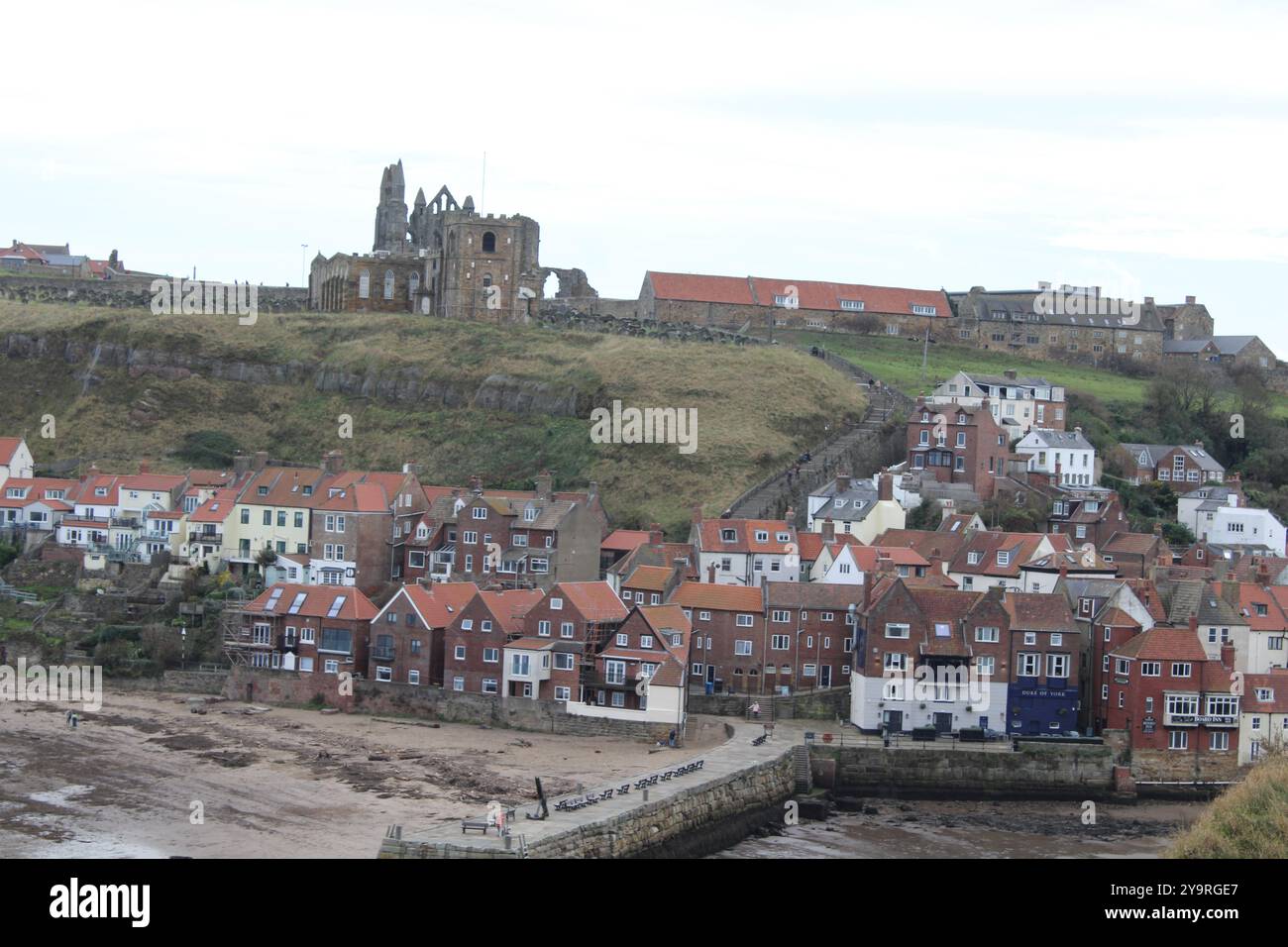 View of Whitby, England showing the Abbey and part of the town Stock ...
