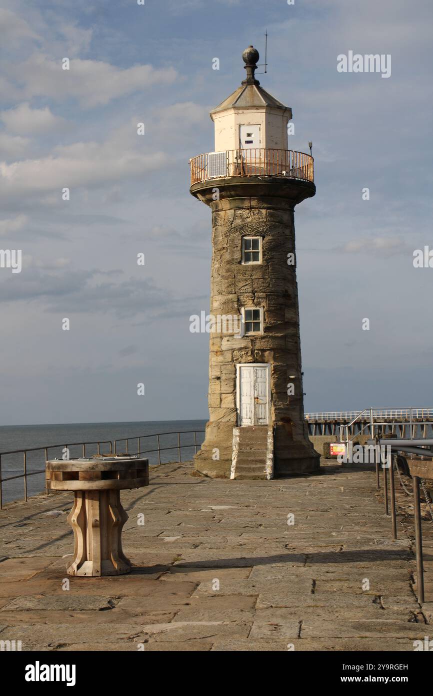 Whitby Pier, England, complete with lighthouses Stock Photo - Alamy