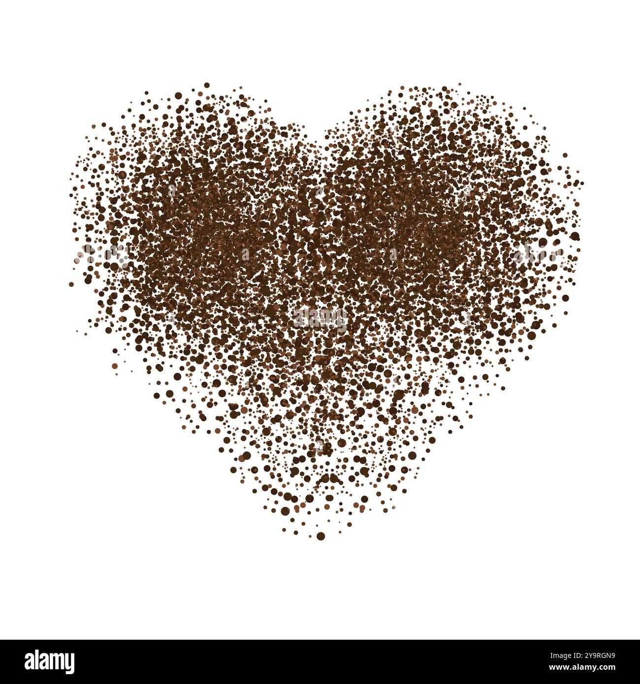 Coffee ground speckles powder heart cocoa top view. Grainy bean with ...