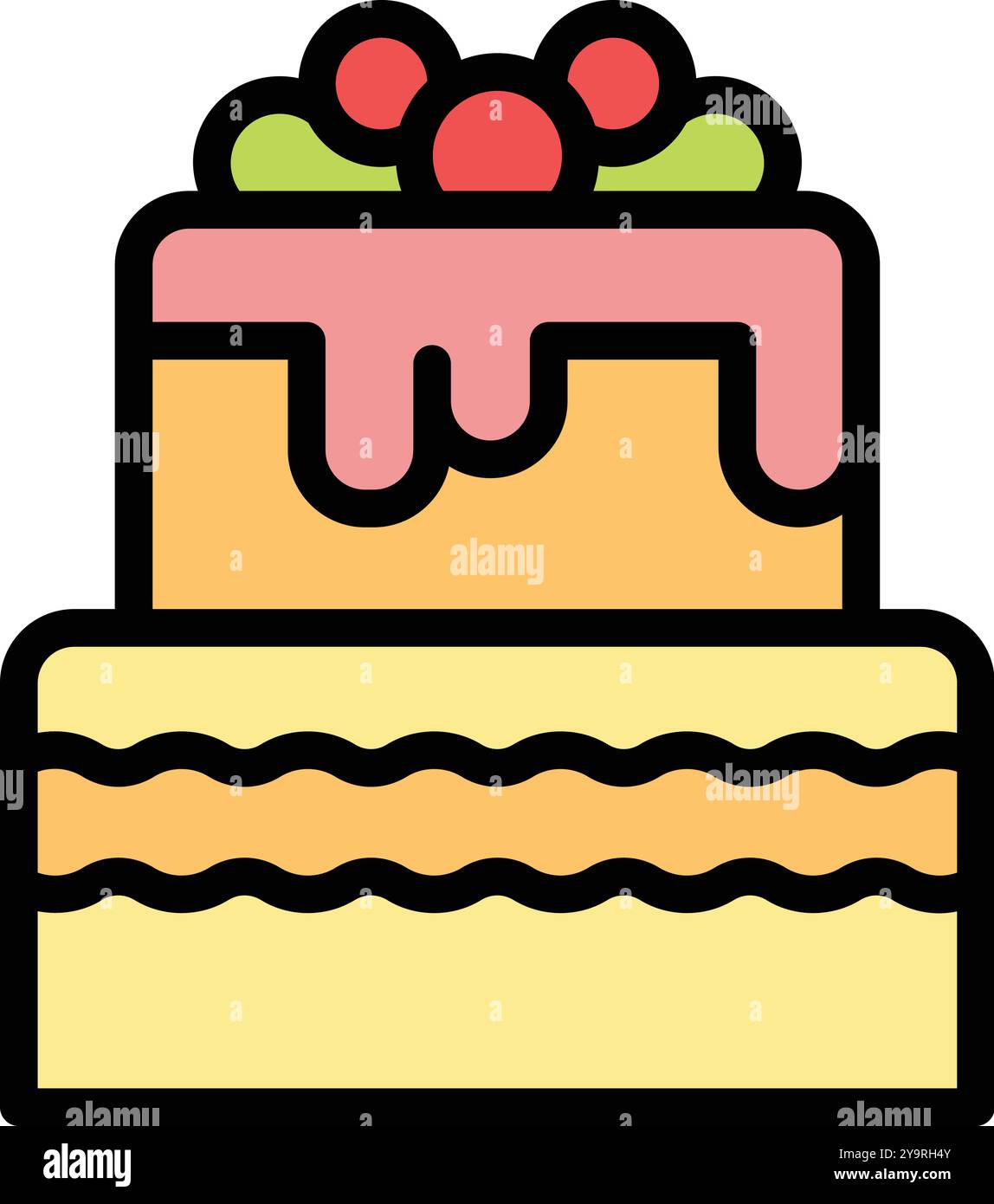 Simple vector illustration of a two tiered cake with pink icing ...