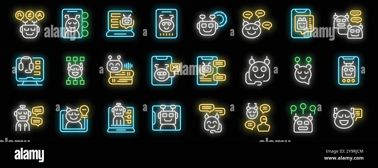 Chatbot Icons Set Outline Set Of Chatbot Vector Icons Neon Color On
