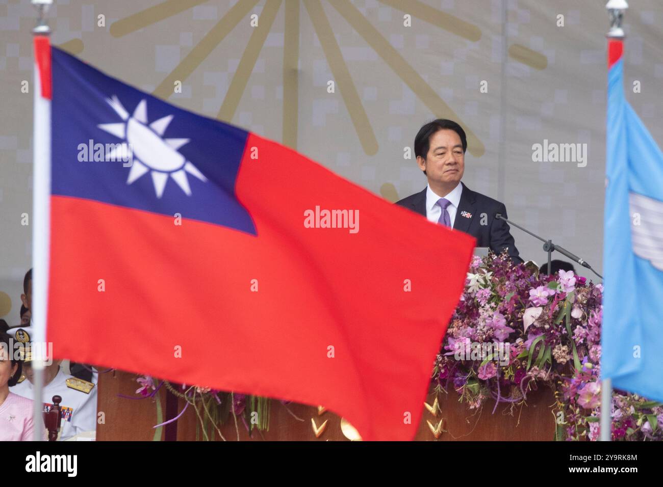 Taiwan President Lai Ching-te delivers a speech at the Presidential ...