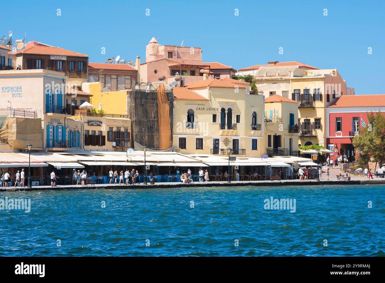 Hania old town harbour, view of waterfront buildings in the scenic ...
