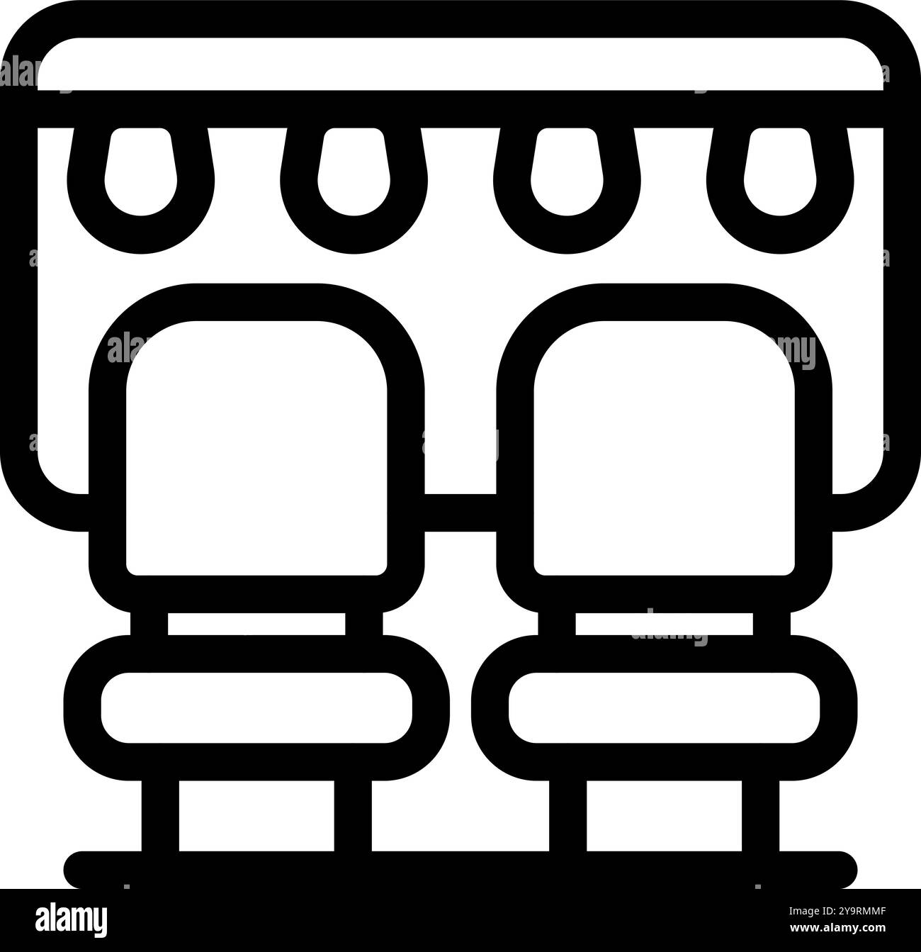 Simple vector icon of two seats facing forward with open luggage ...