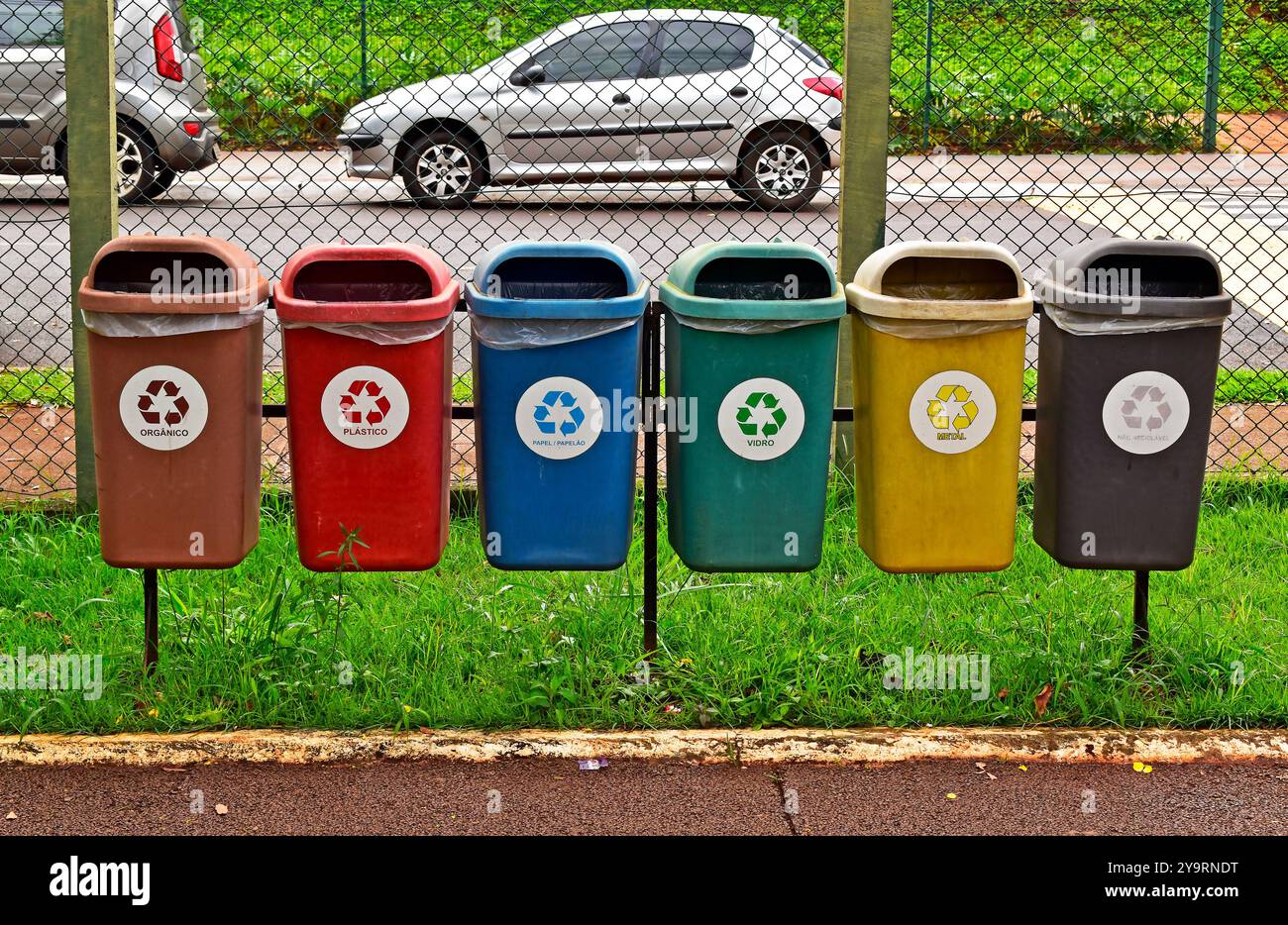 Trash cans recycle. Organic, Plastic, Paper, Glass, Metal and Non ...