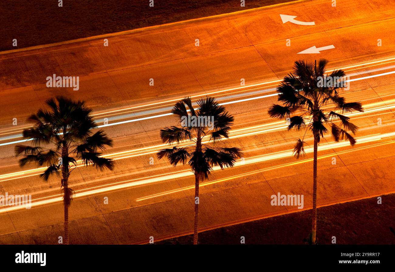Panama Waterfront City And Light Trails At Night - stock photo Stock ...