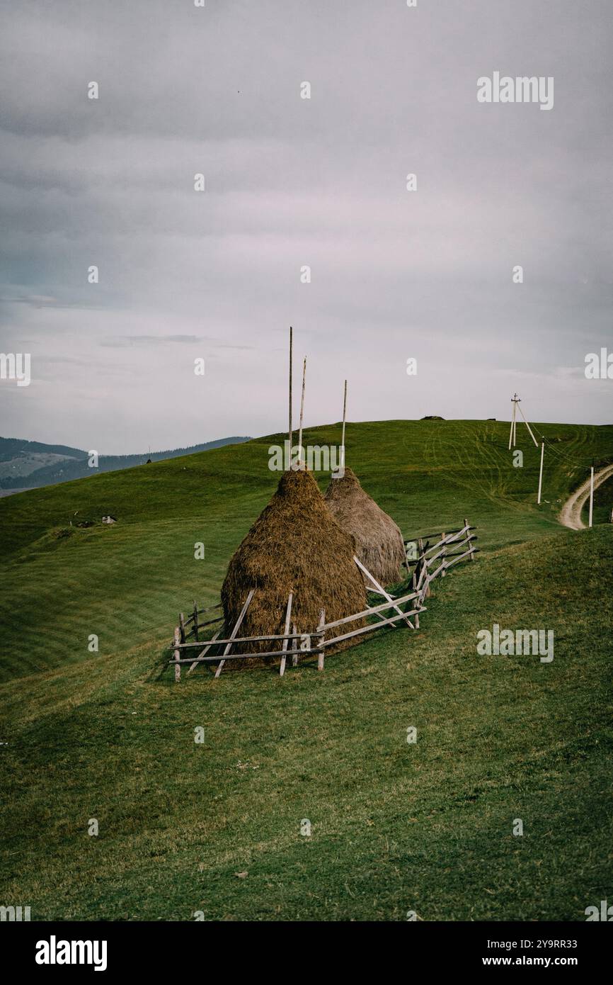 Green hills haystacks wooden hi-res stock photography and images - Alamy