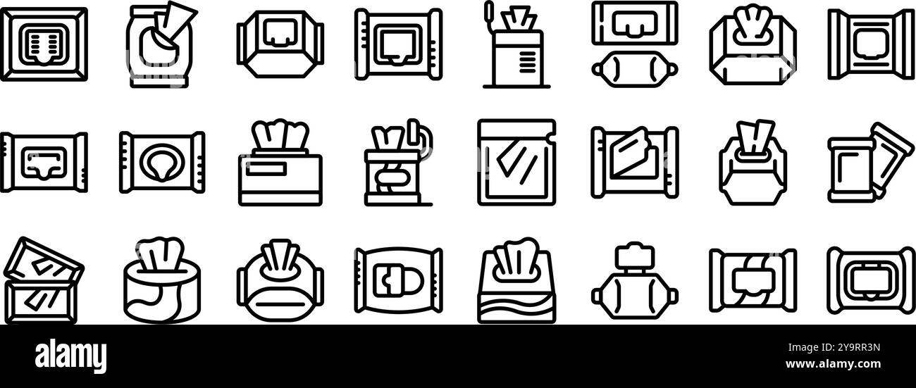 Wet wipes package icons set. Wet wipes different packaging collection ...