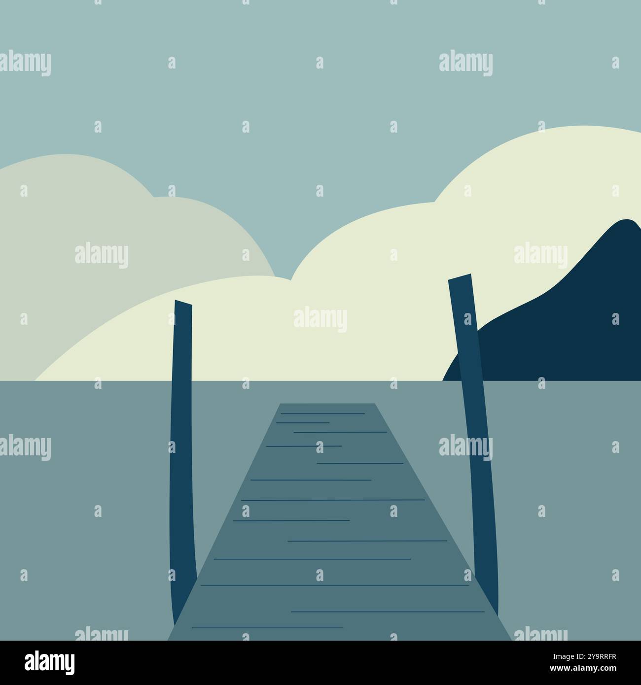 A minimalist, abstract landscape illustration in a contemporary art ...