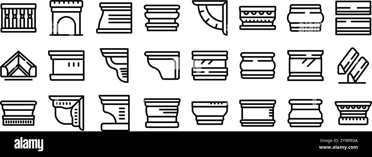 Baseboard molding icons set. Set of architectural element icons showing ...