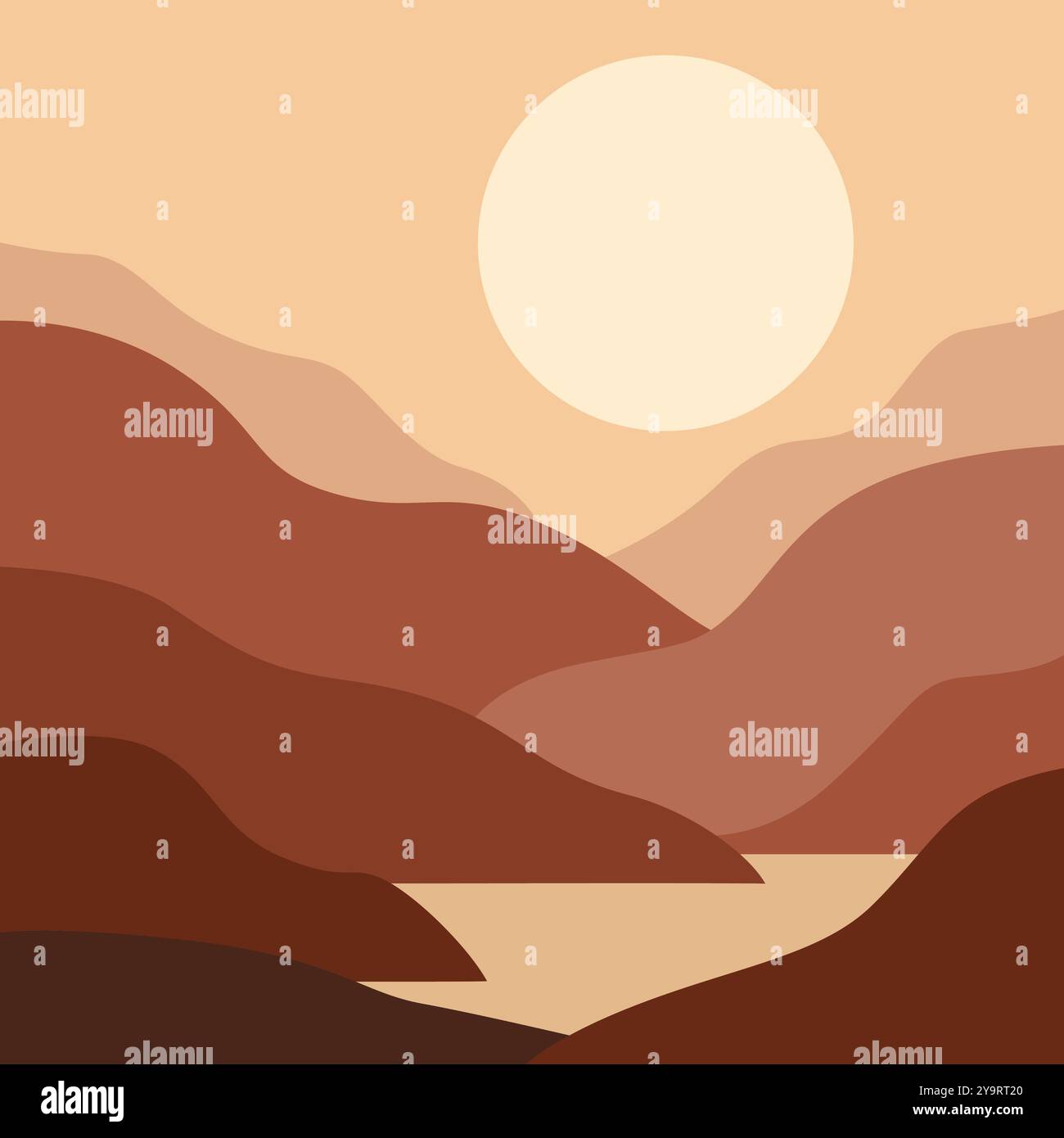 A minimalist, abstract landscape illustration in a contemporary art ...