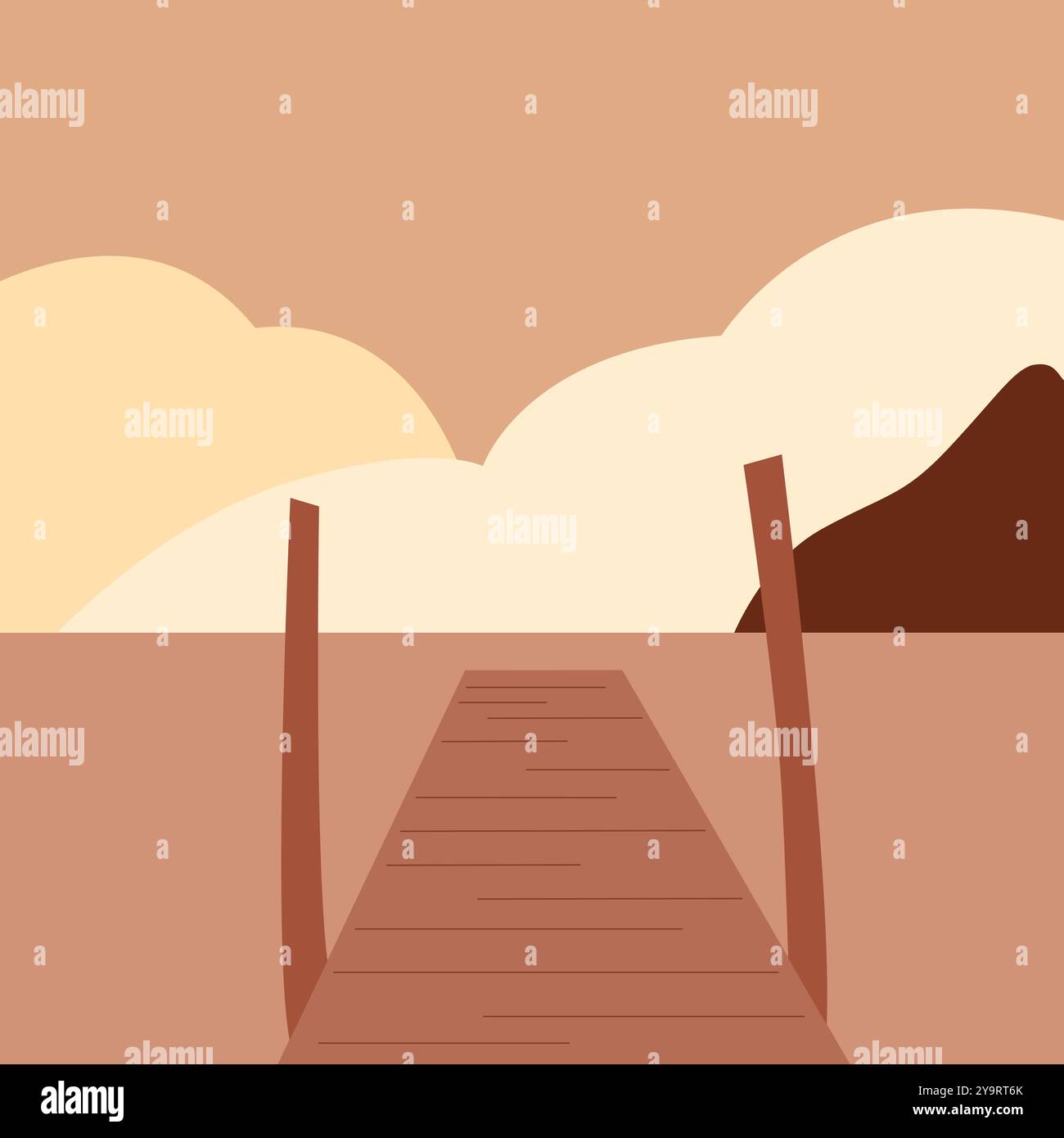 A minimalist, abstract landscape illustration in a contemporary art ...