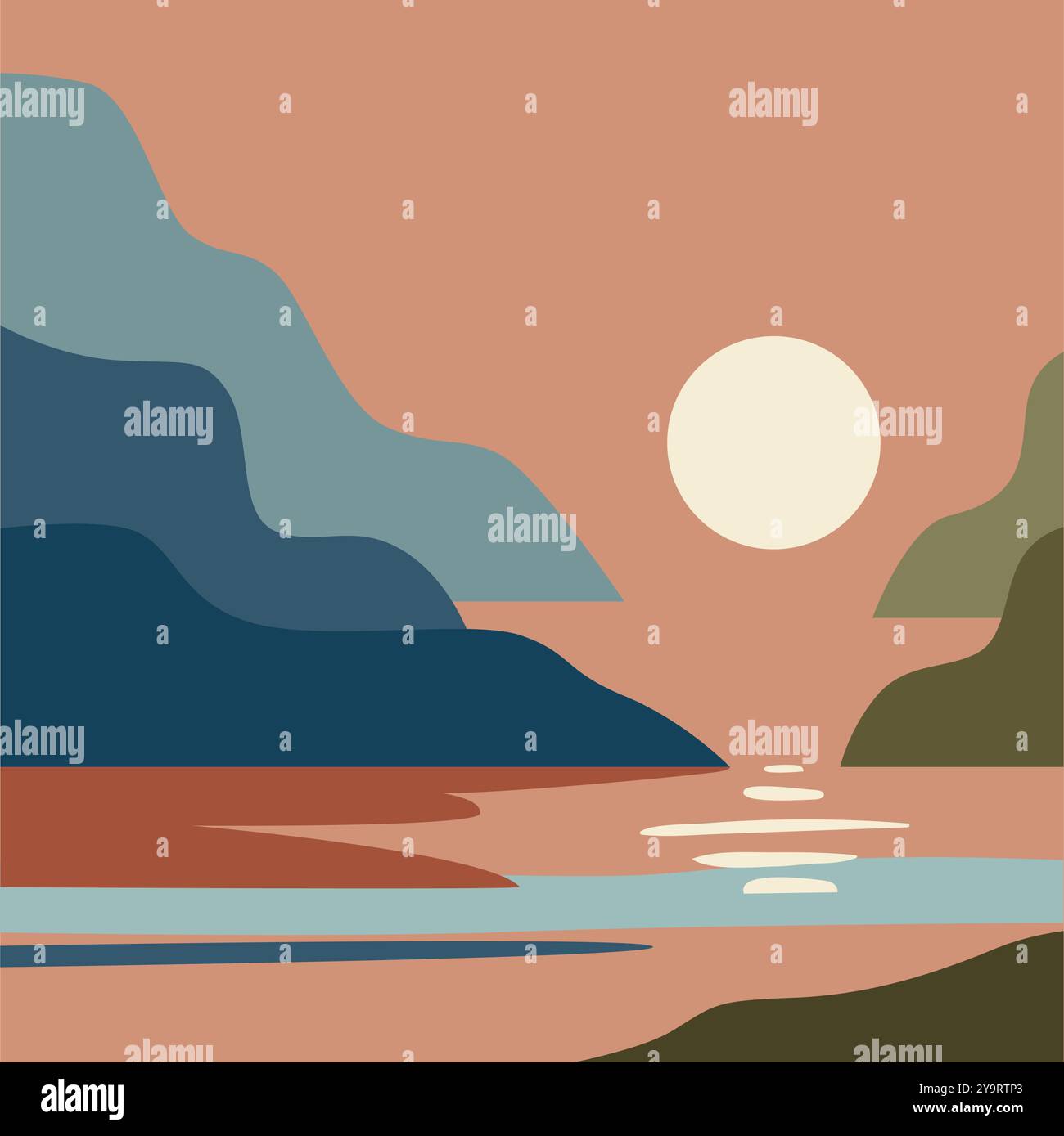 Minimalist, abstract landscape illustration in a contemporary art style ...