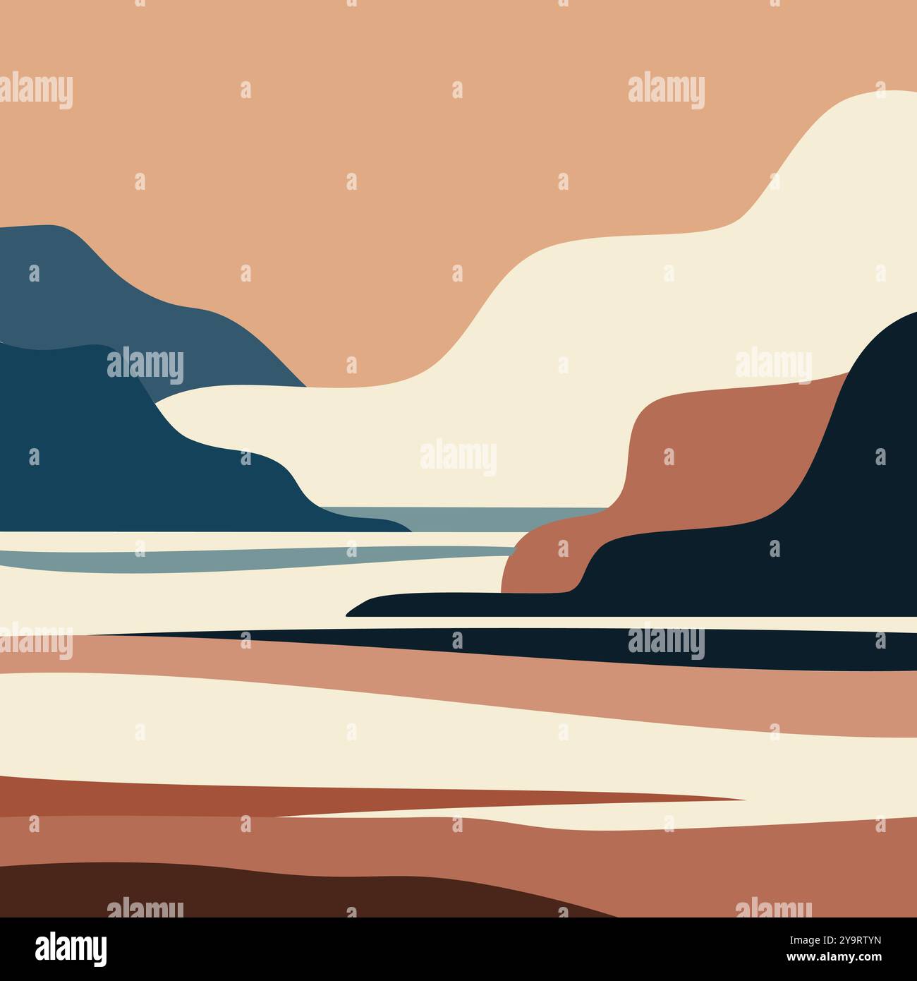 Minimalist, abstract landscape illustration in a contemporary art style ...