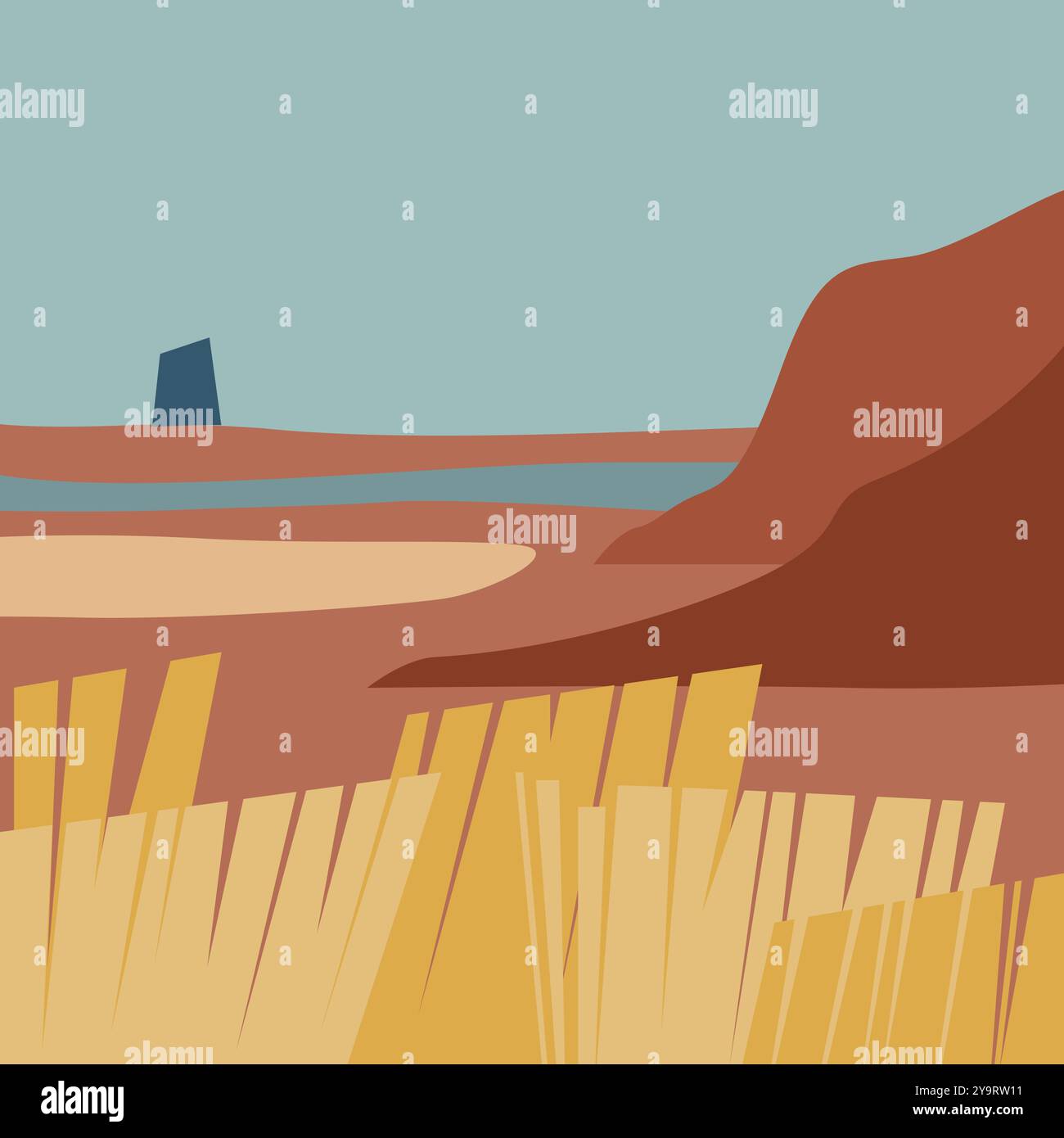 Minimalist, abstract landscape illustration in a contemporary art style ...