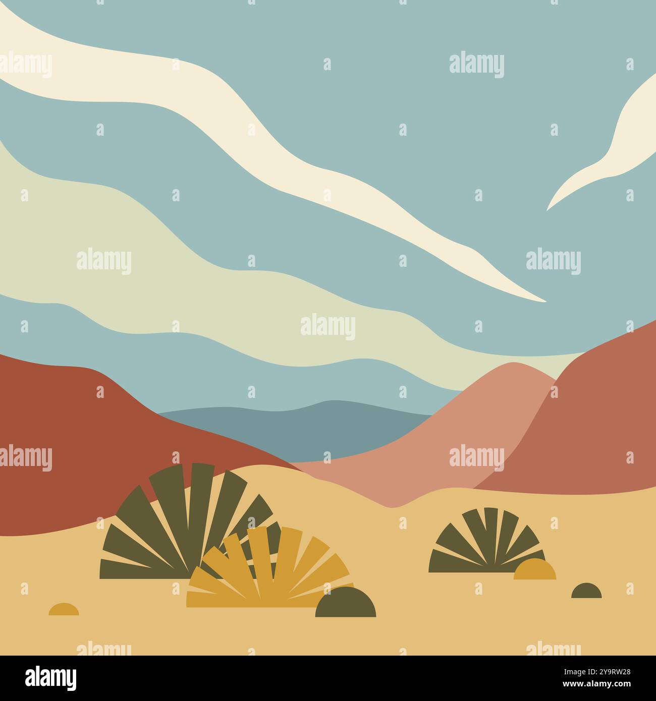 Minimalist, abstract landscape illustration in a contemporary art style ...