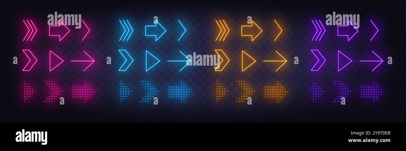 Neon Arrow Sign Set on the transparent background Stock Vector Image ...