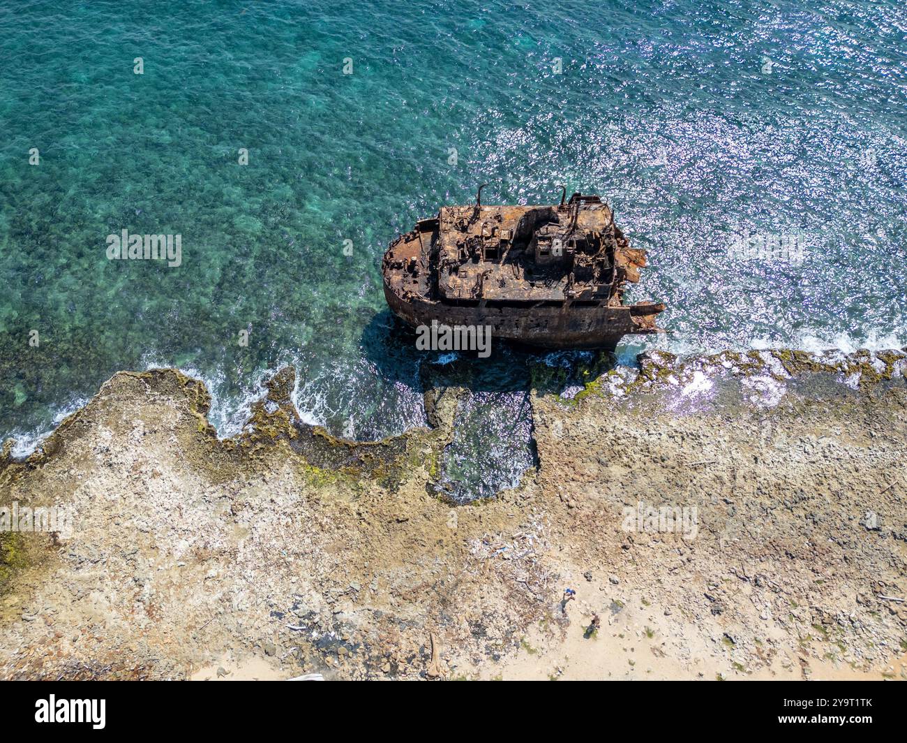 CURACAO - An aerial view of the Maria Bianca Guidesman shipwreck along ...