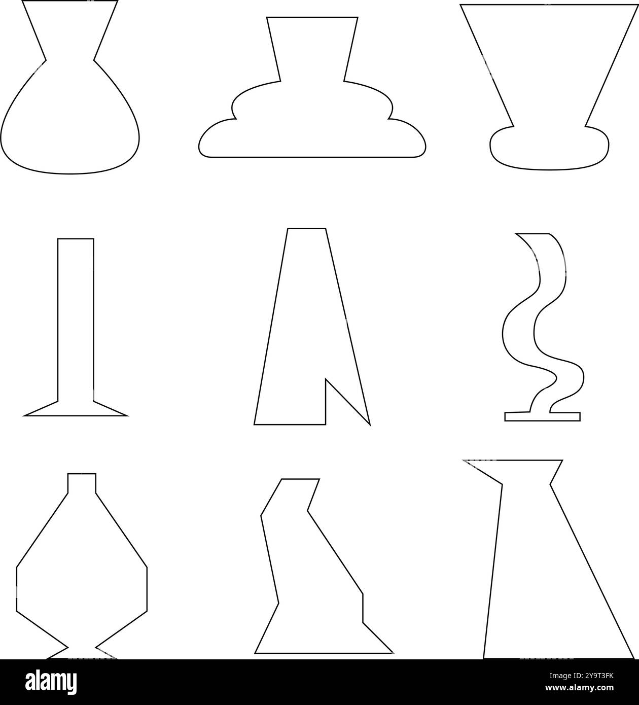 Vases Icon Set. Simple Abstract Symbols of Various Shapes in Line Art ...