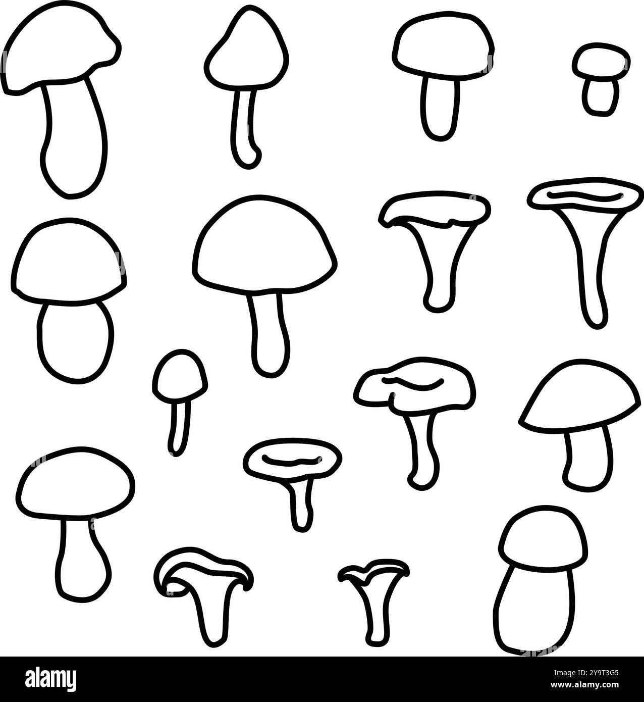 Mushrooms set in doodle style. Collection of hand-drawn vector ...