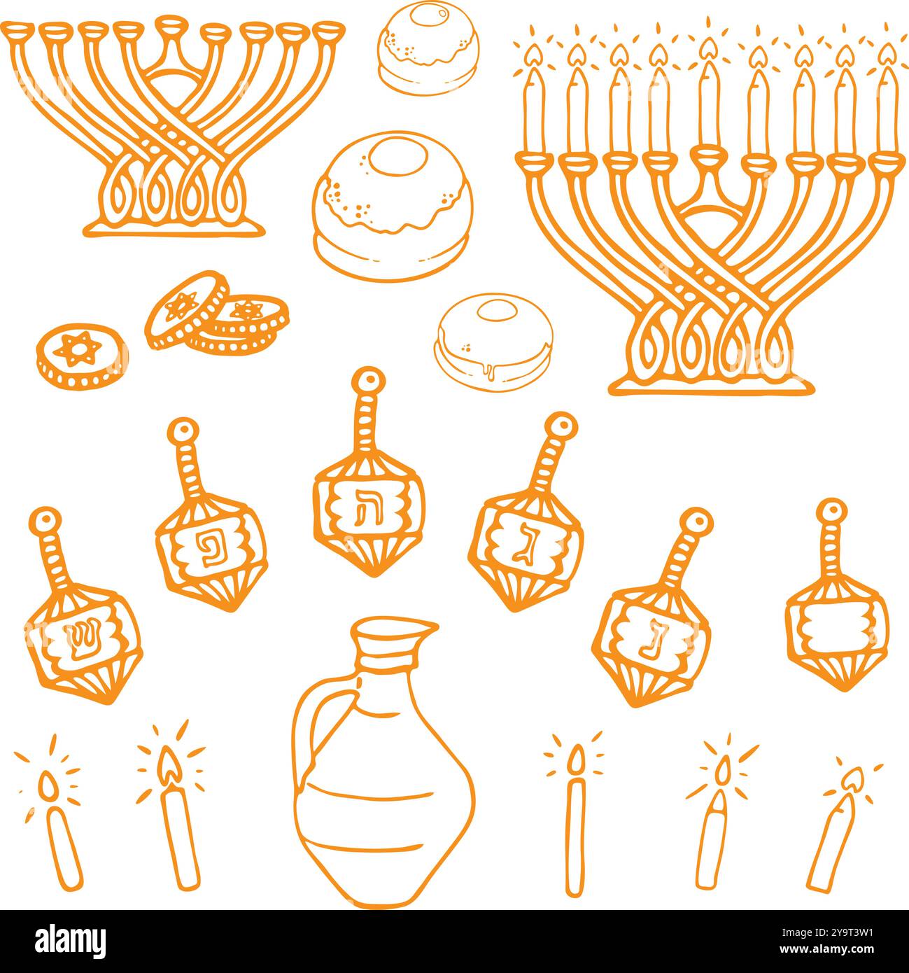 Traditional Hanukkah Symbols Collection. Vector Clipart Doodle Art ...