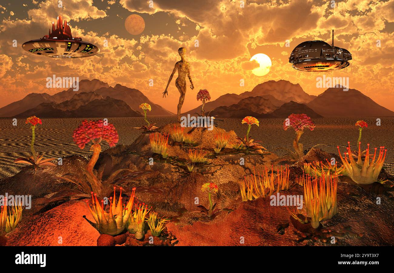 An Alien Exoplanet With A Native Civilization Stock Photo - Alamy