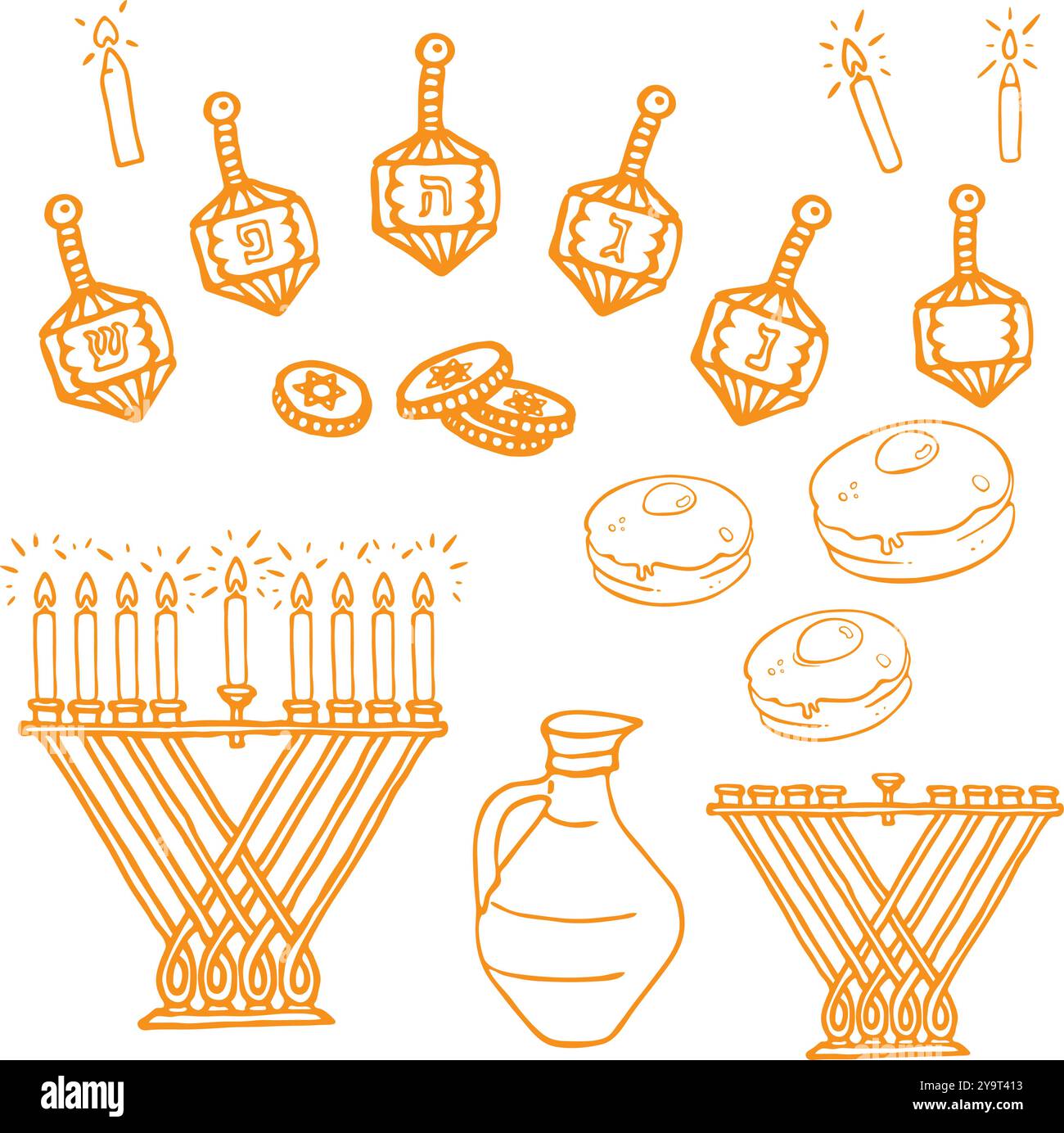 Traditional Hanukkah Symbols Collection. Vector Clipart Doodle Art ...