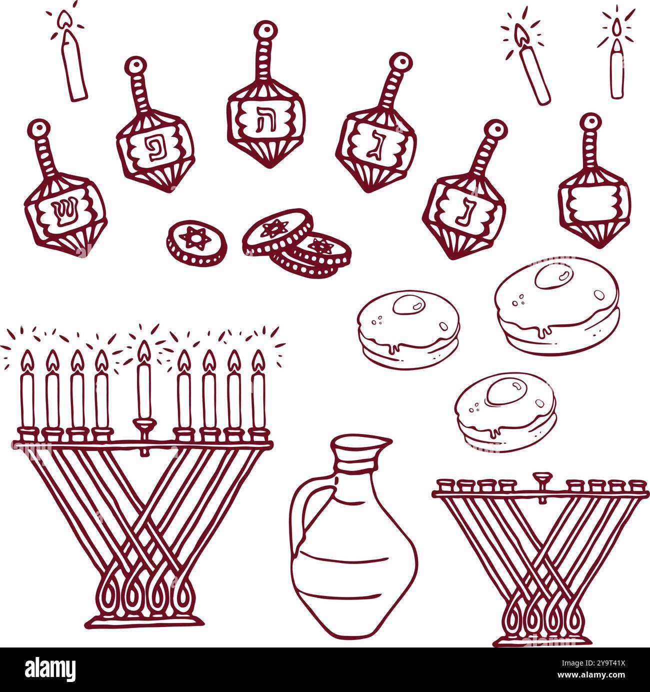 Traditional Hanukkah Symbols Collection. Vector Clipart Doodle Art ...