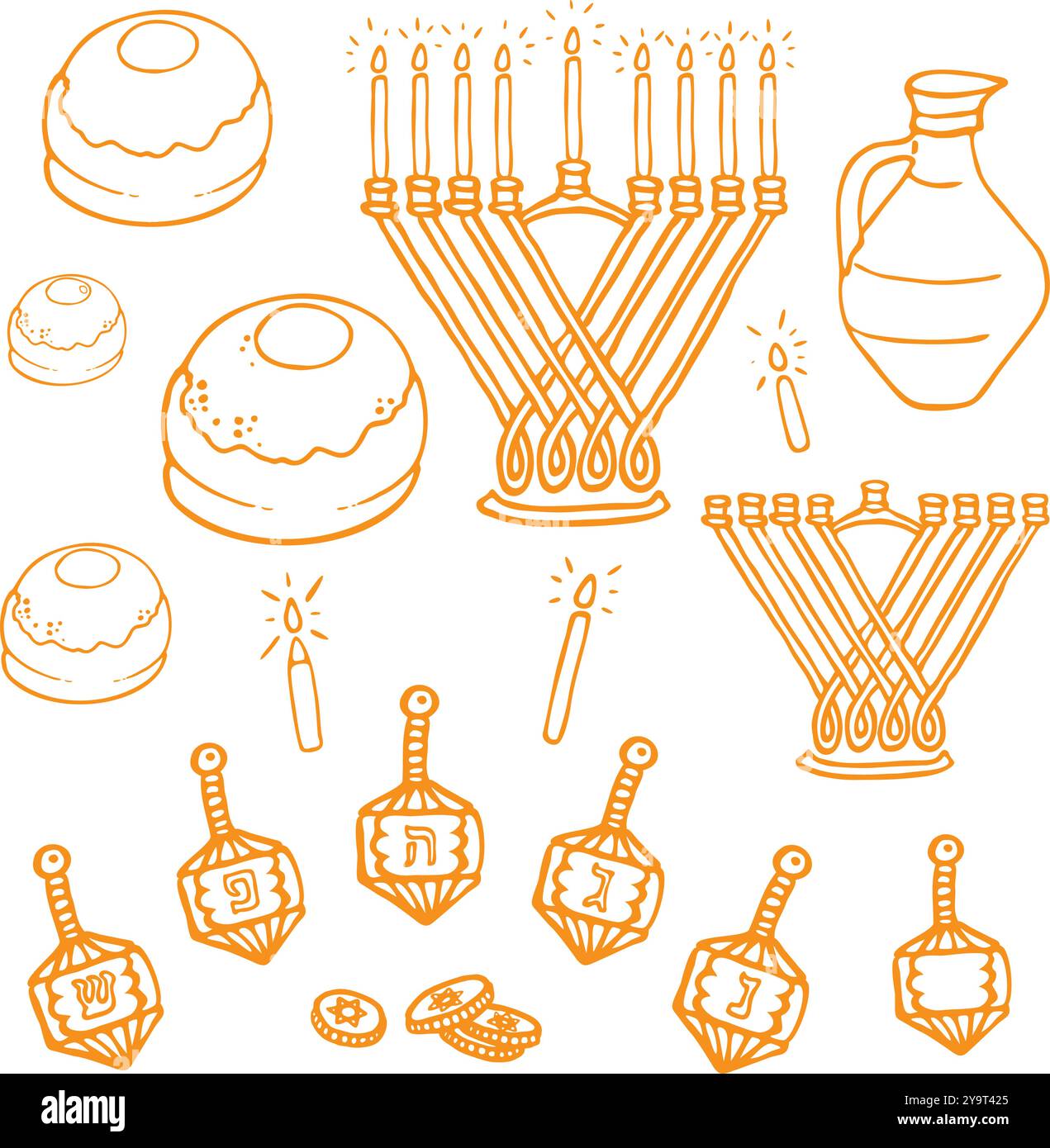 Traditional Hanukkah Symbols Collection. Vector Clipart Doodle Art ...