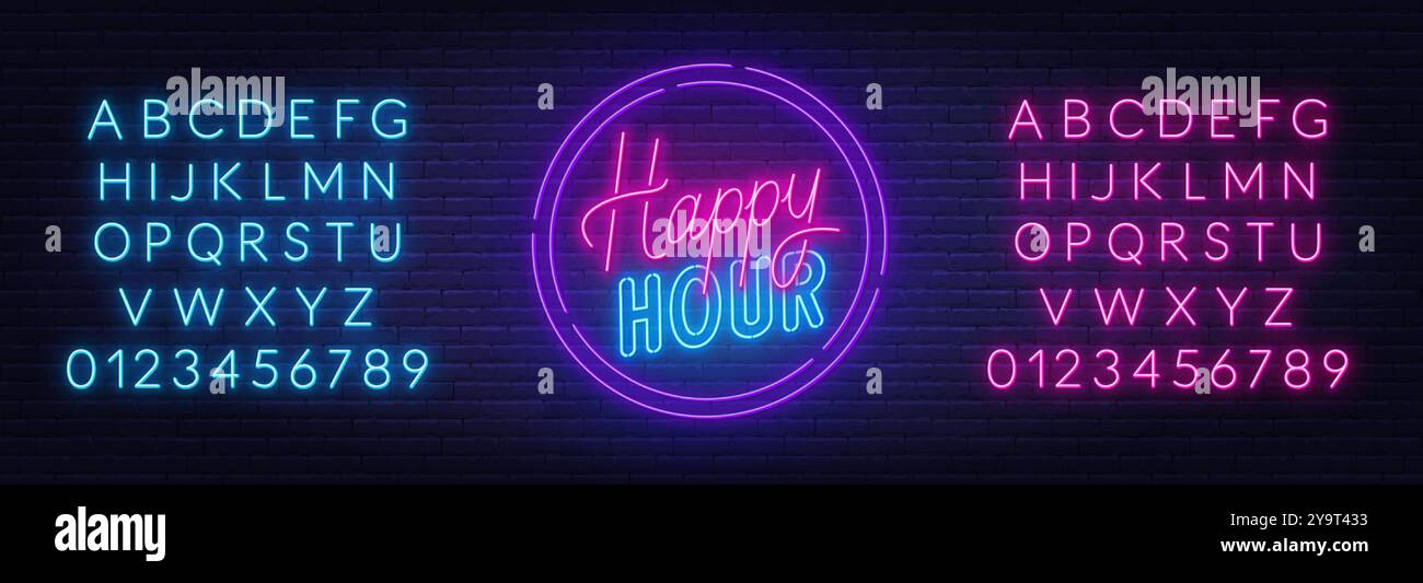 Happy hour neon sign hi-res stock photography and images - Alamy